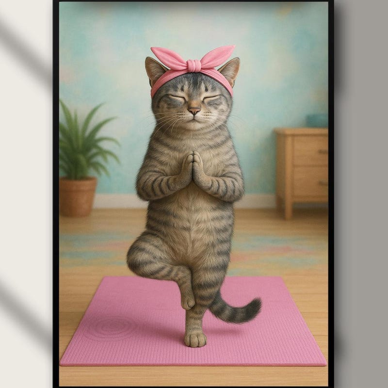 Cat Yoga Poses Poster - Etsy