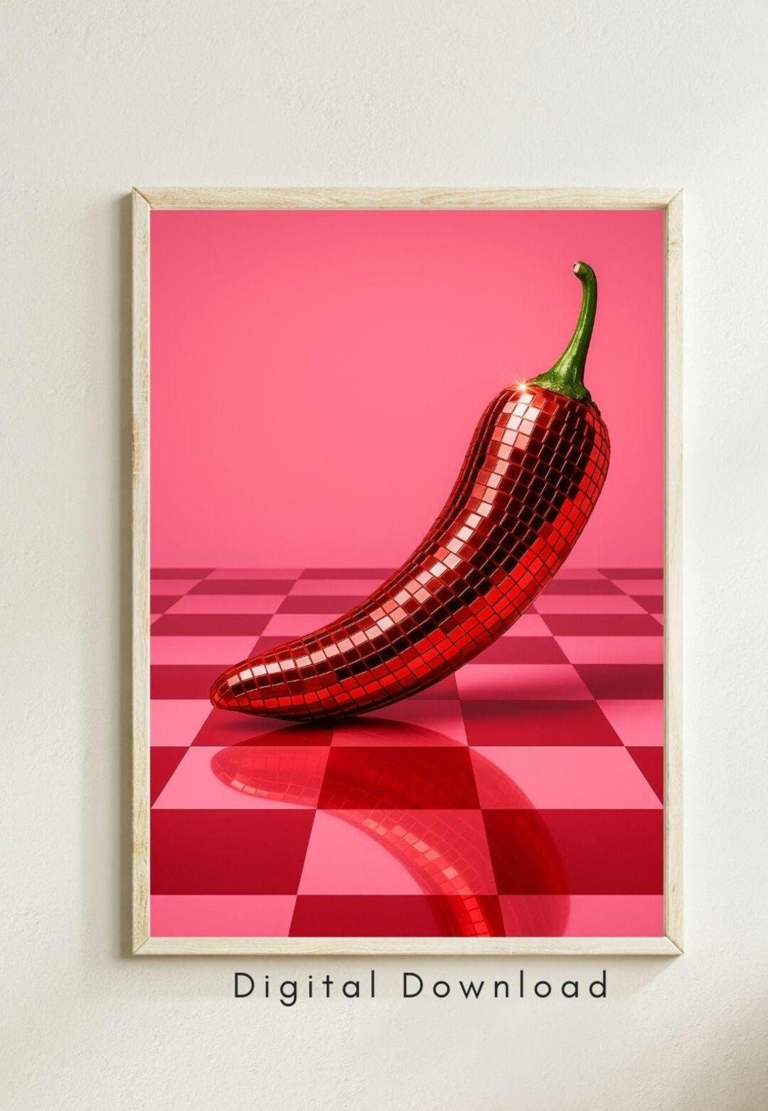 Disco Ball Chili Pepper Print: Retro Y2K Kitchen Wall Art (digital ...