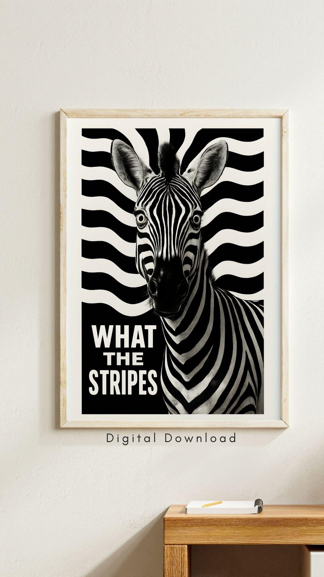 Zebra Optical Illusion Art Print: Funny Black and White Animal Poster ...