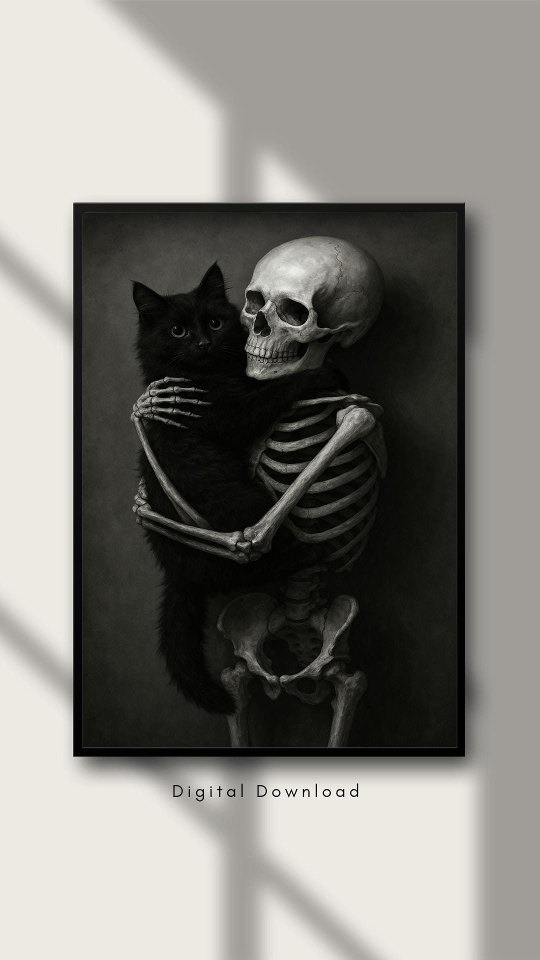 Gothic Skeleton Black Cat Art: Spooky Halloween Decor (digital Download ...