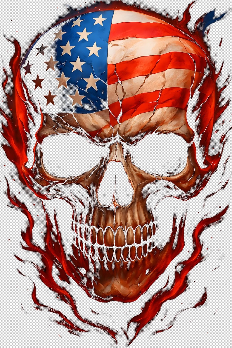 American Flag Skull PNG: Patriotic 4th of July Clipart (digital ...
