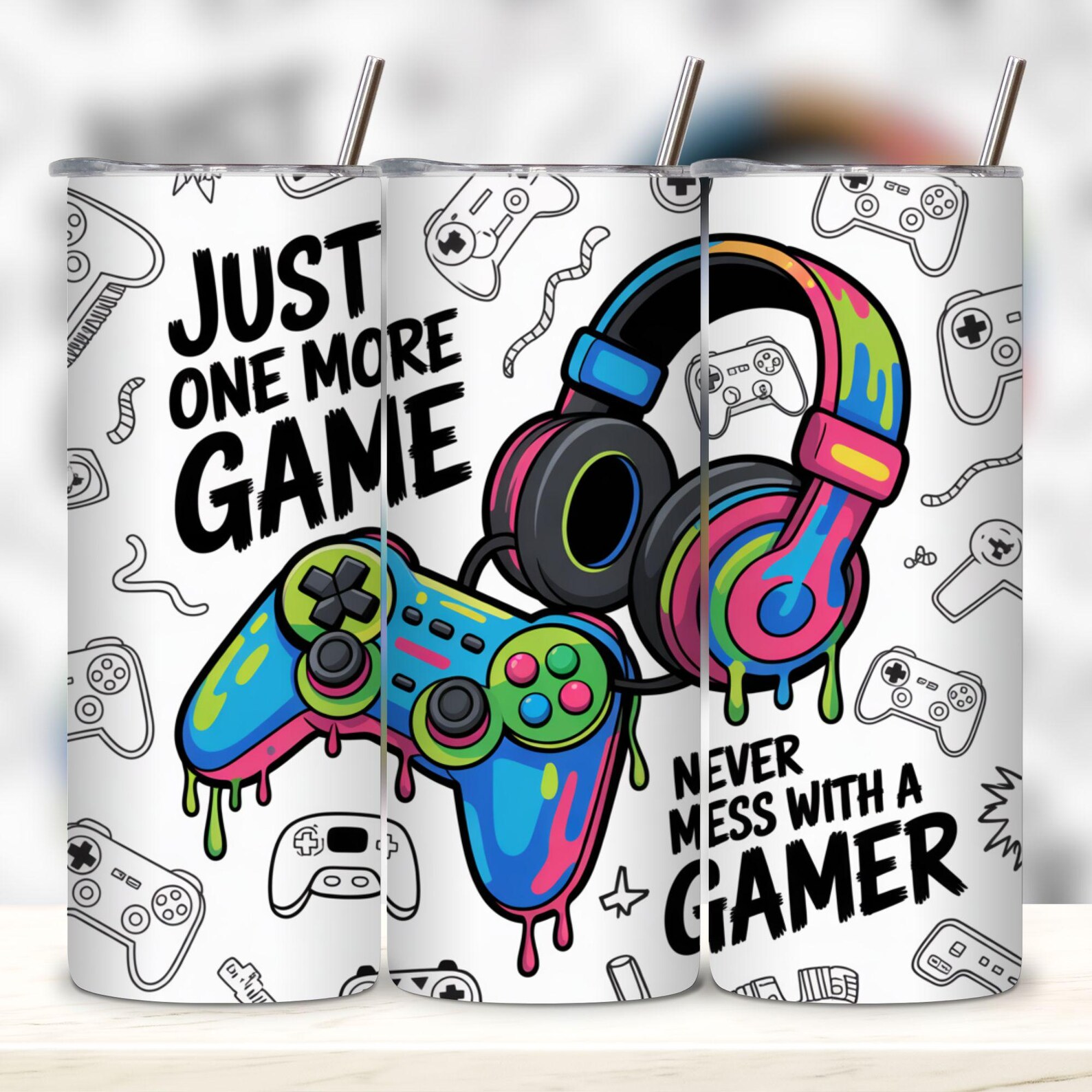 Neon Gamer Tumbler Wrap Design: Seamless Game Controller PNG (digital ...