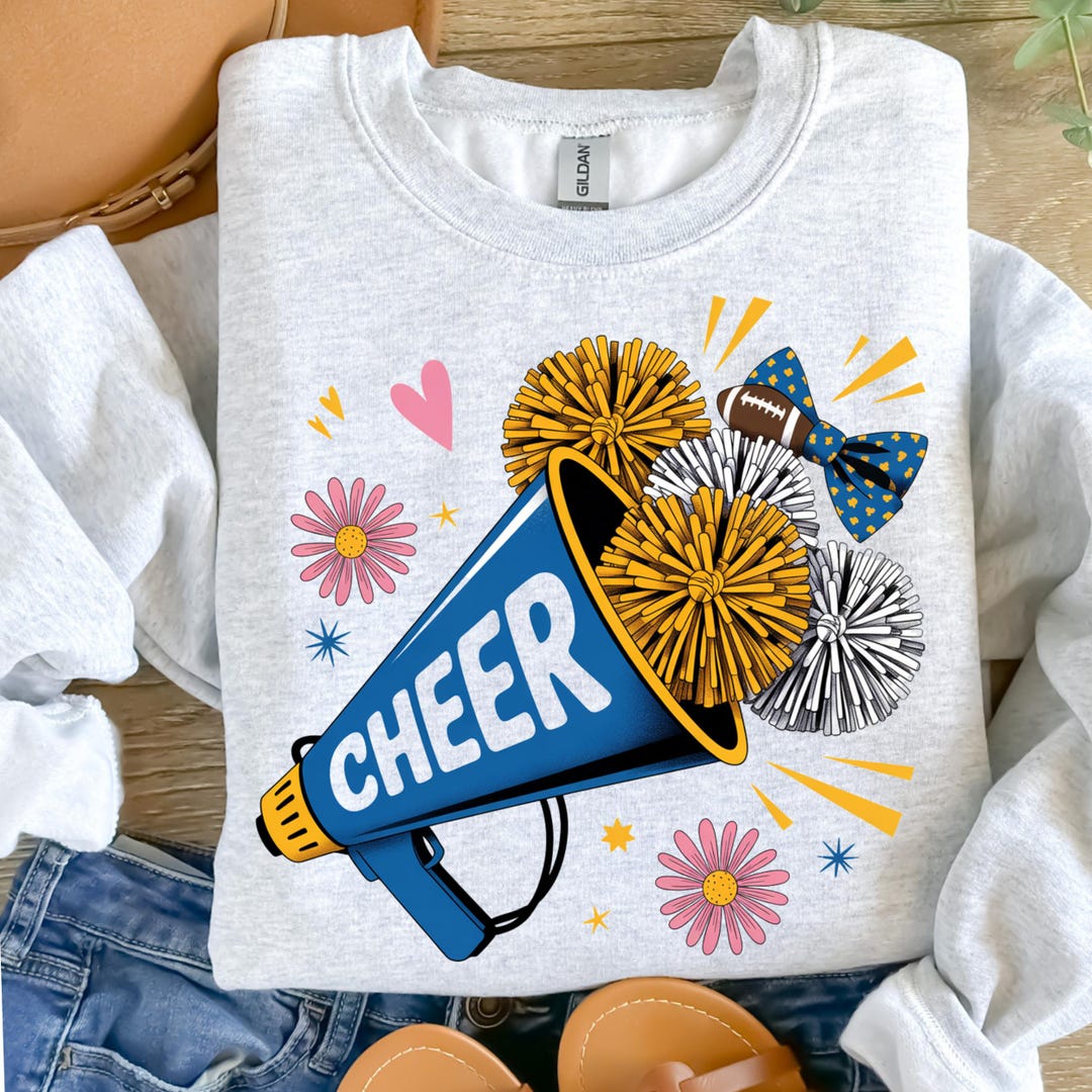 Cheer Coquette Png, Blue Gold Cheer Mom Shirt Design, Cheerleading Png ...