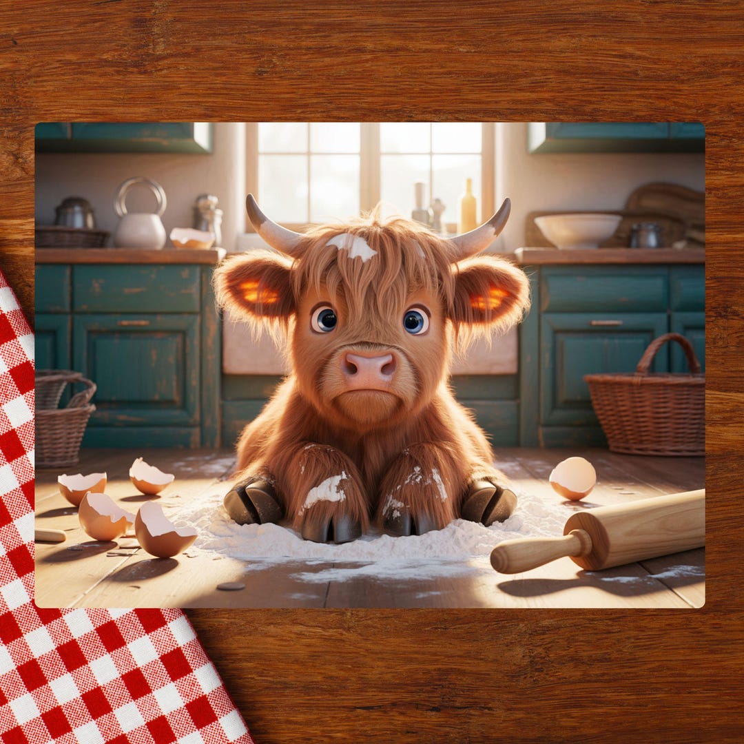 Cute Highland Cow Baking Cutting Board PNG, Funny Kitchen Cow Art ...