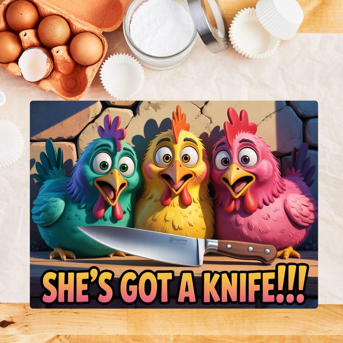 Funny Chicken Cutting Board PNG | She’s Got a Knife Meme Kitchen Art ...