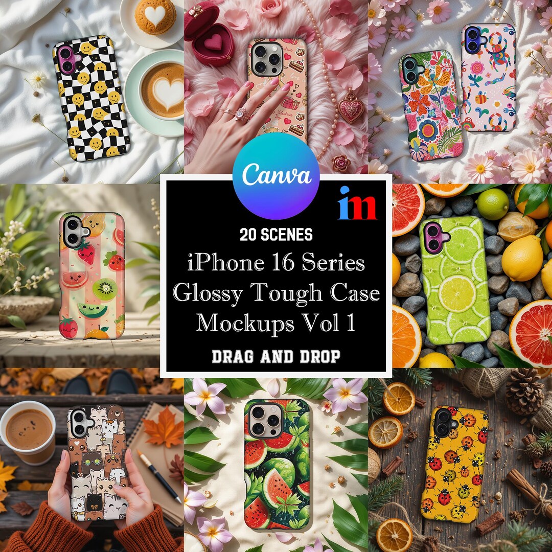 IPhone 16 Series Glossy Tough Phone Case Mockups 20 Scene Canva Vol 1 ...