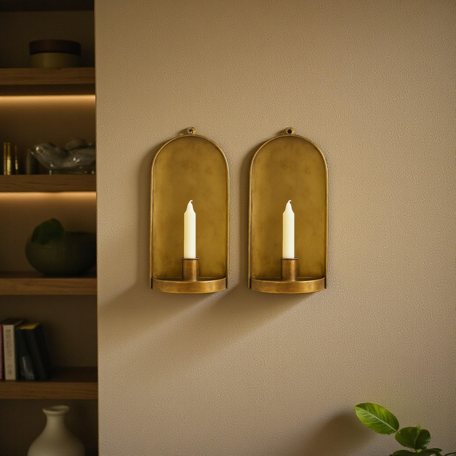 Handmade Brass Wall Candle Sconces Set – Antique Gold Arched Design - Etsy