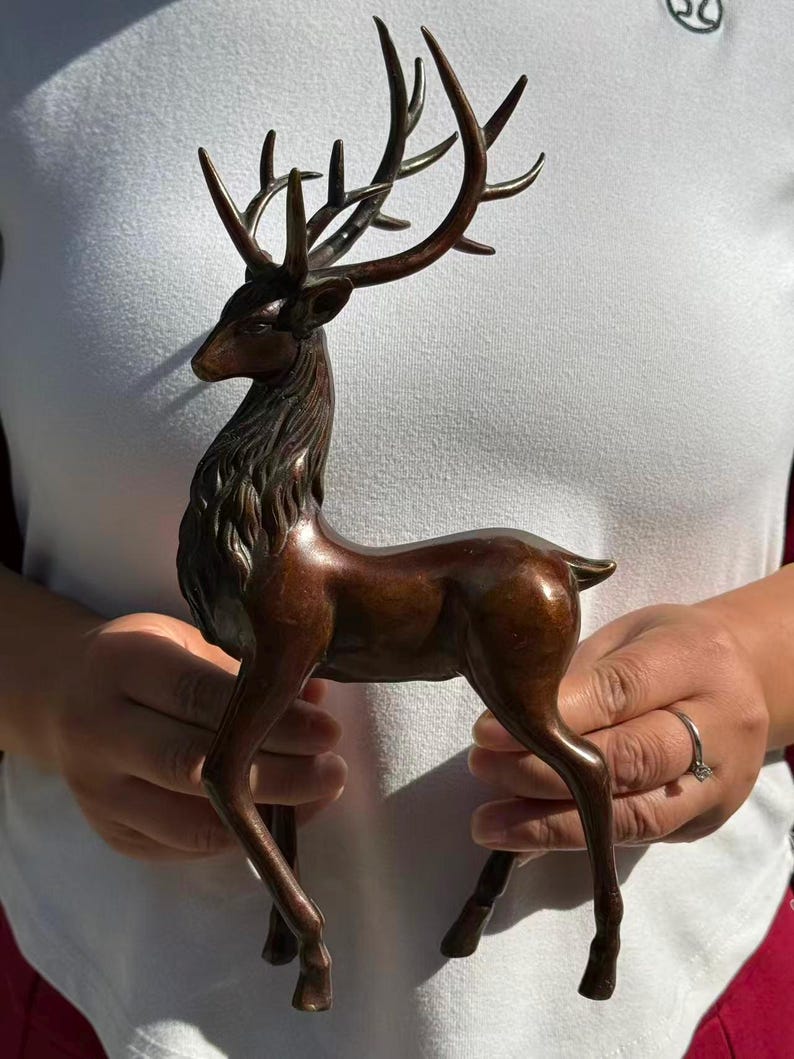 Vintage Red Copper Deer Sculpture Model Figurine Statue Decor Copper ...