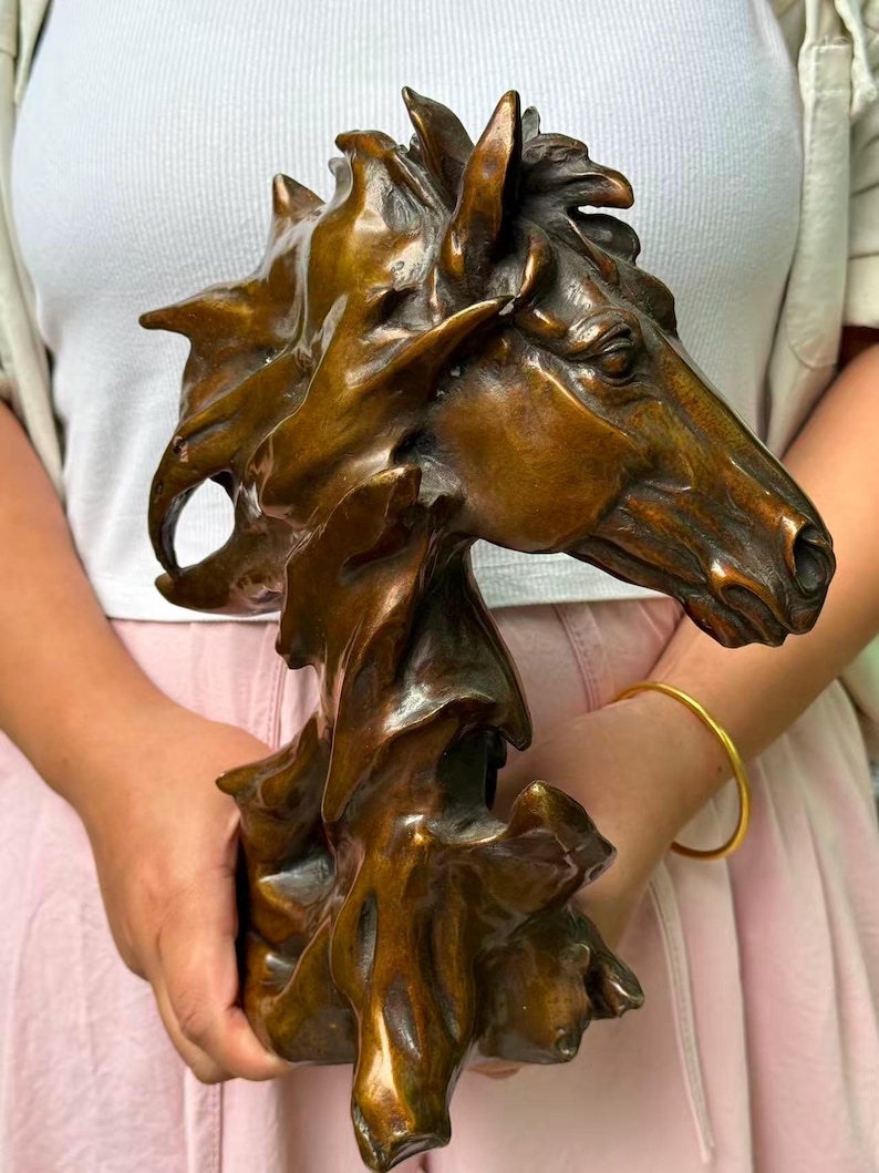 Copper Bronze Handsome Horse Hand Bust Statue Figure, Horse Head Statue ...