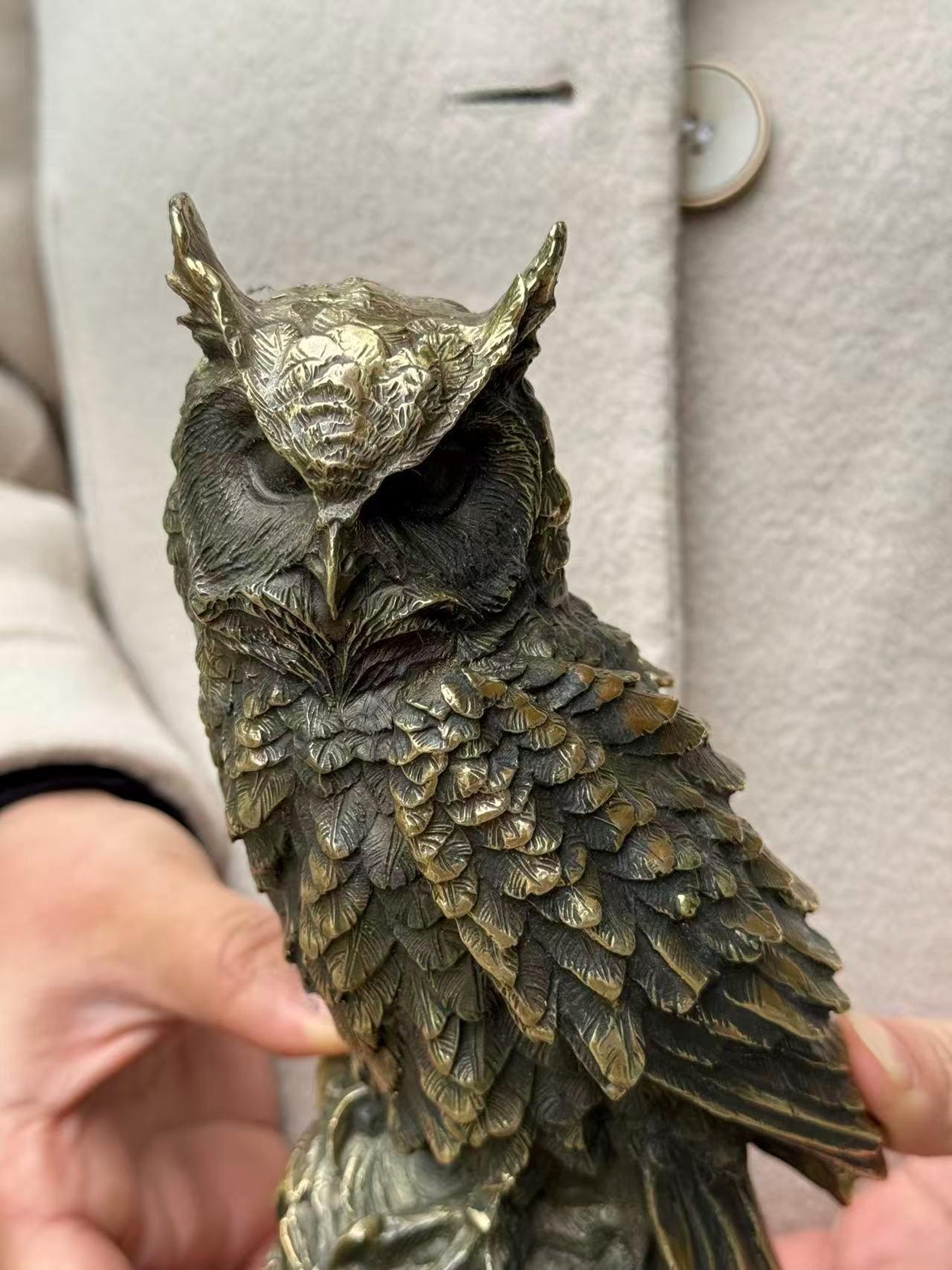 Vintage Copper Owl Statue, Owl Figurine, Unique Tabletop Art , Owl ...