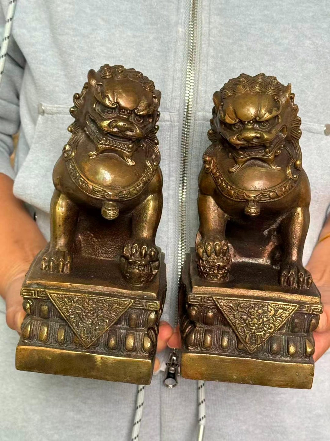 Big Pair Beijing Lions Fu Foo Dogs Lion Statues Copper Chinese Feng ...