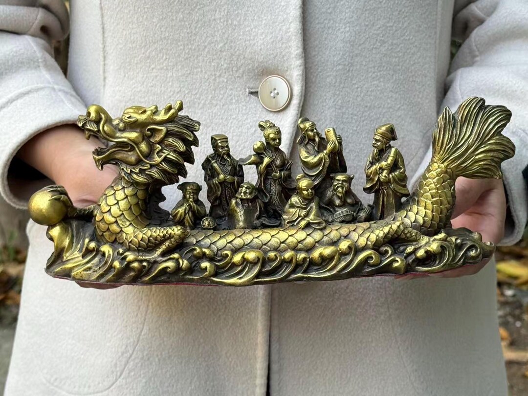 Vintage Copper Sculpture Auspicious Beast Wealth Good Fortune Sailboat ...