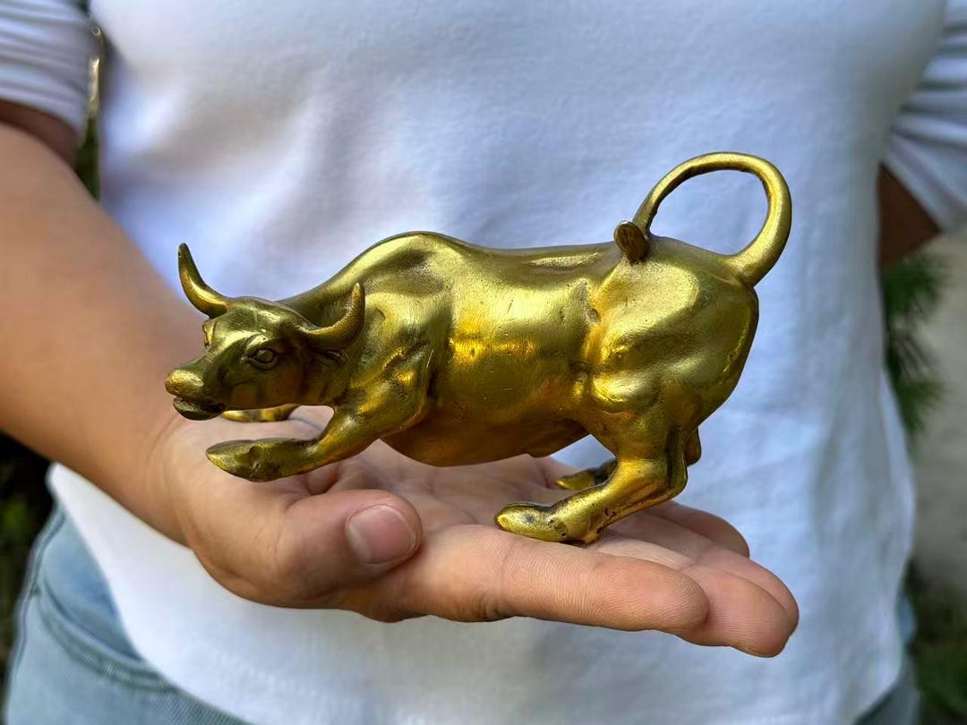 Vintage Mini Copper Wall Street Bull Statue,brass Feng Shui Cow Ox ...