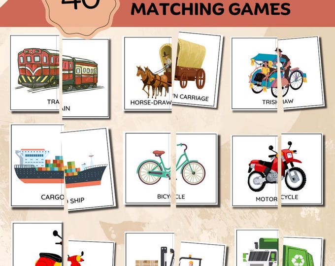 Match the Transportation Worksheet, Vehicle Matching Game, Educational ...