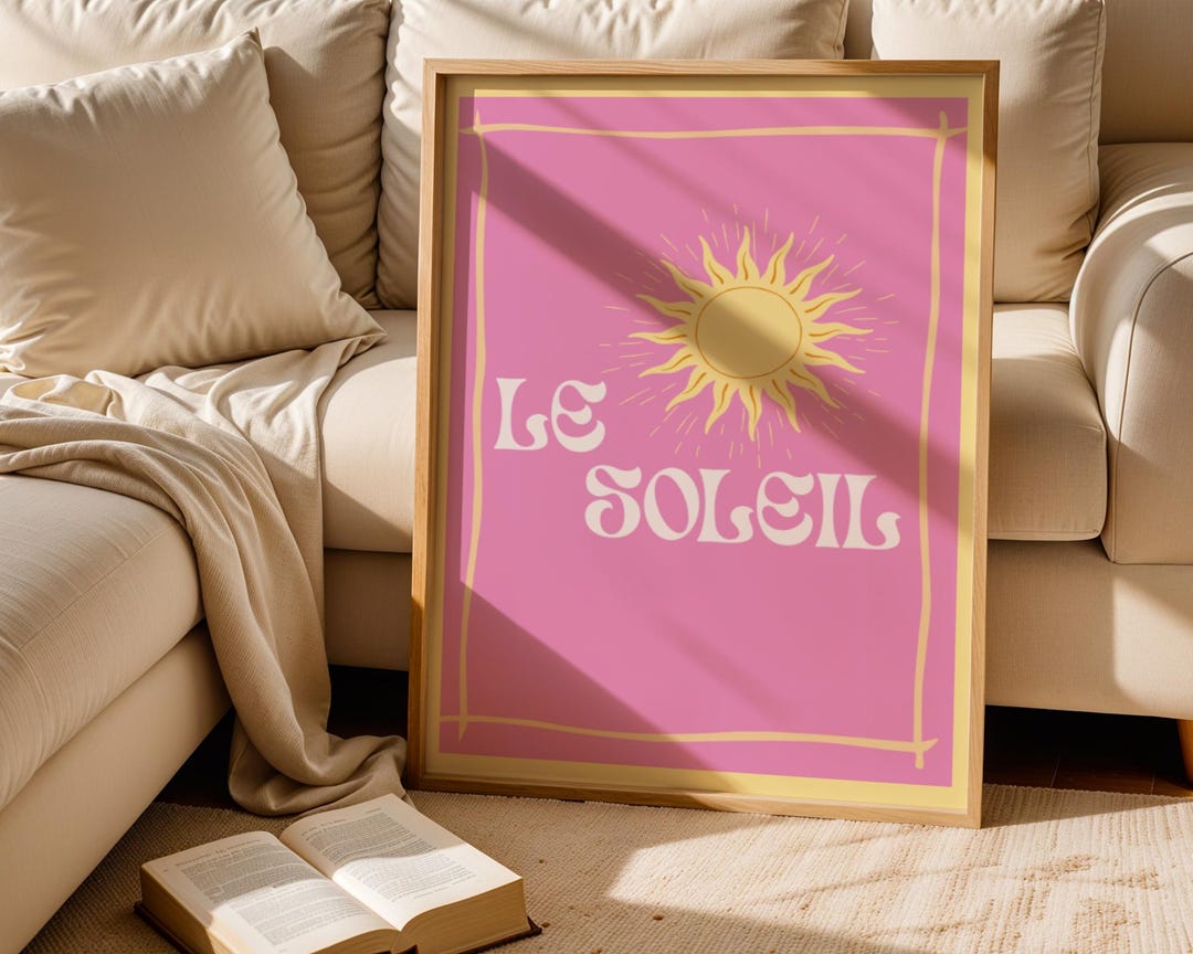 Le Soleil Poster Printable | Pink and Yellow Sun Wall Art | French ...