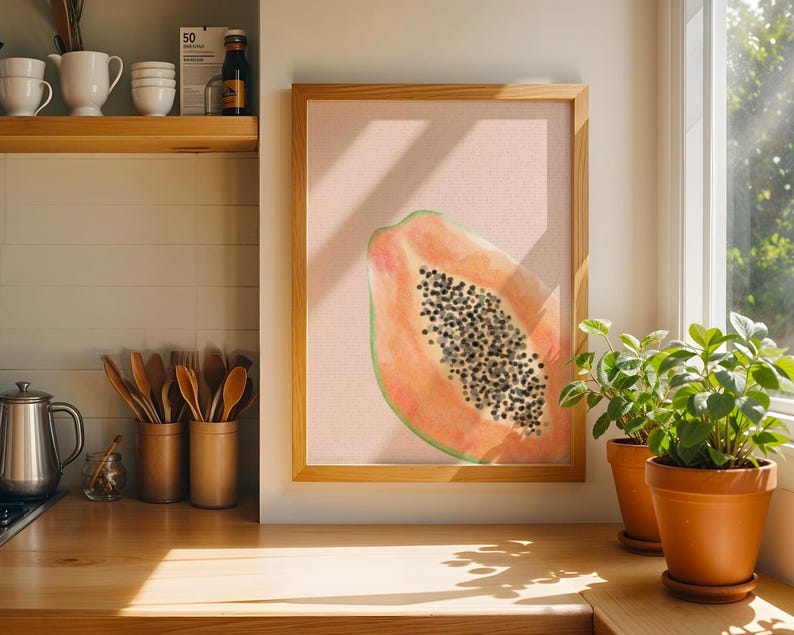 Papaya Printable Poster | Tropical Fruit Wall Art | Minimalist Kitchen ...