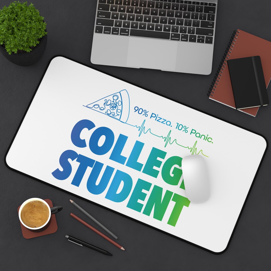 Ubupeeps College Student Gift | Pizza. Panic. | Desk Mat in Blue to ...