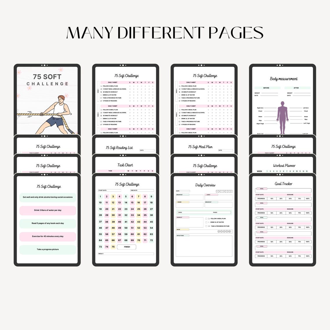 75 Soft Challenge Tracker Printable | Editable Canva Template (PDF) - Etsy