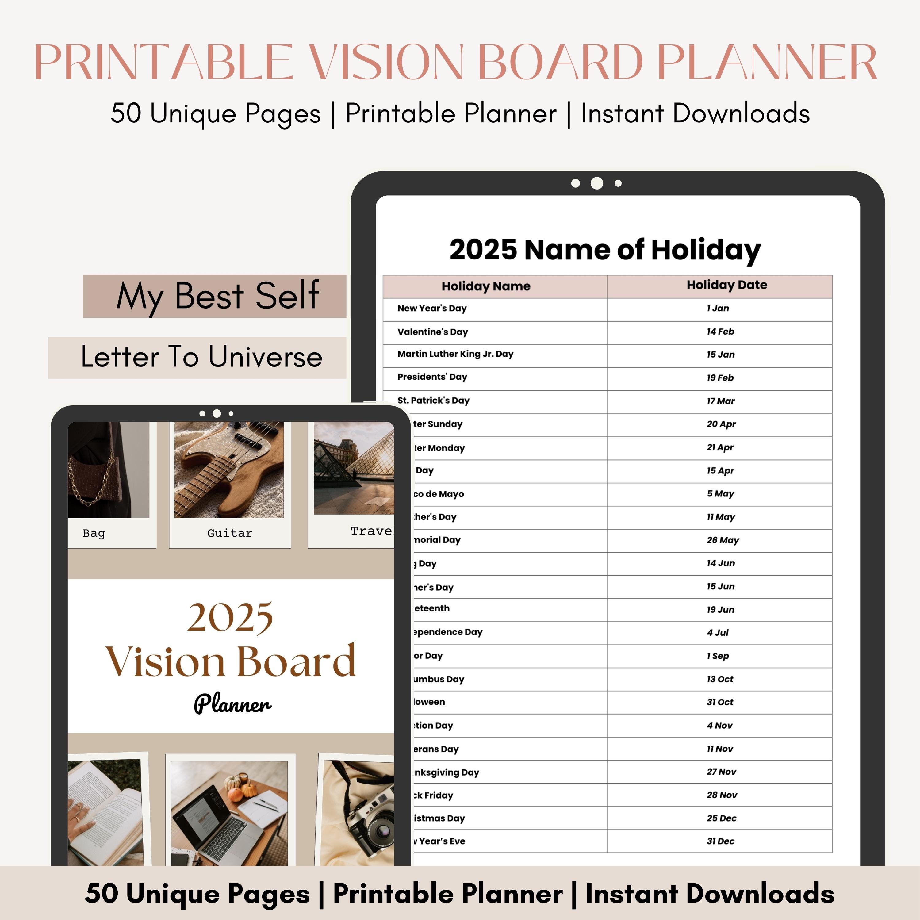 2025 Vision Board Planner, Editable Canva Template for KDP, Goal ...