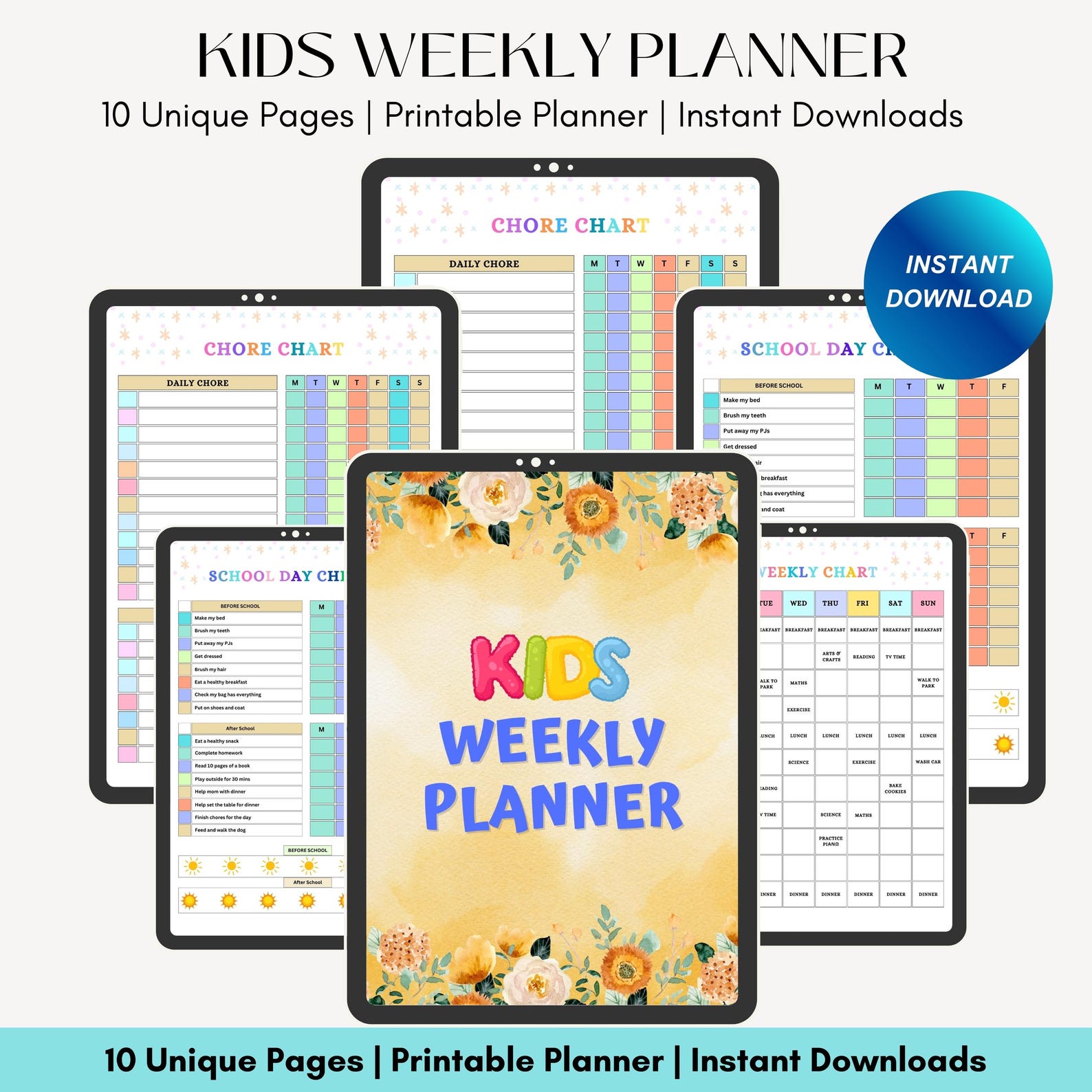 Printable Kids Weekly Planner Schedule Chart, Kids Daily Schedule ...