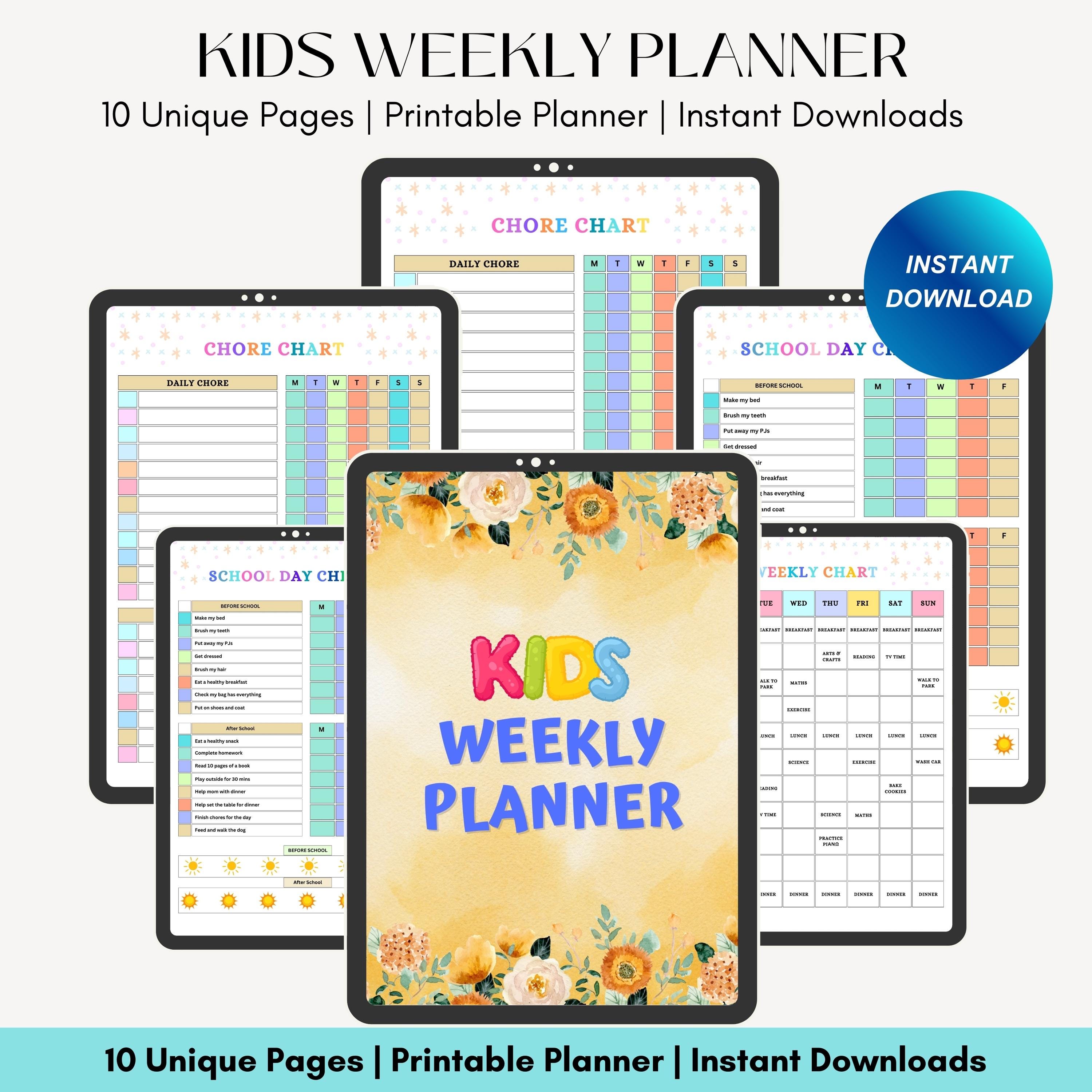 Printable Kids Weekly Planner Schedule Chart, Kids Daily Schedule ...