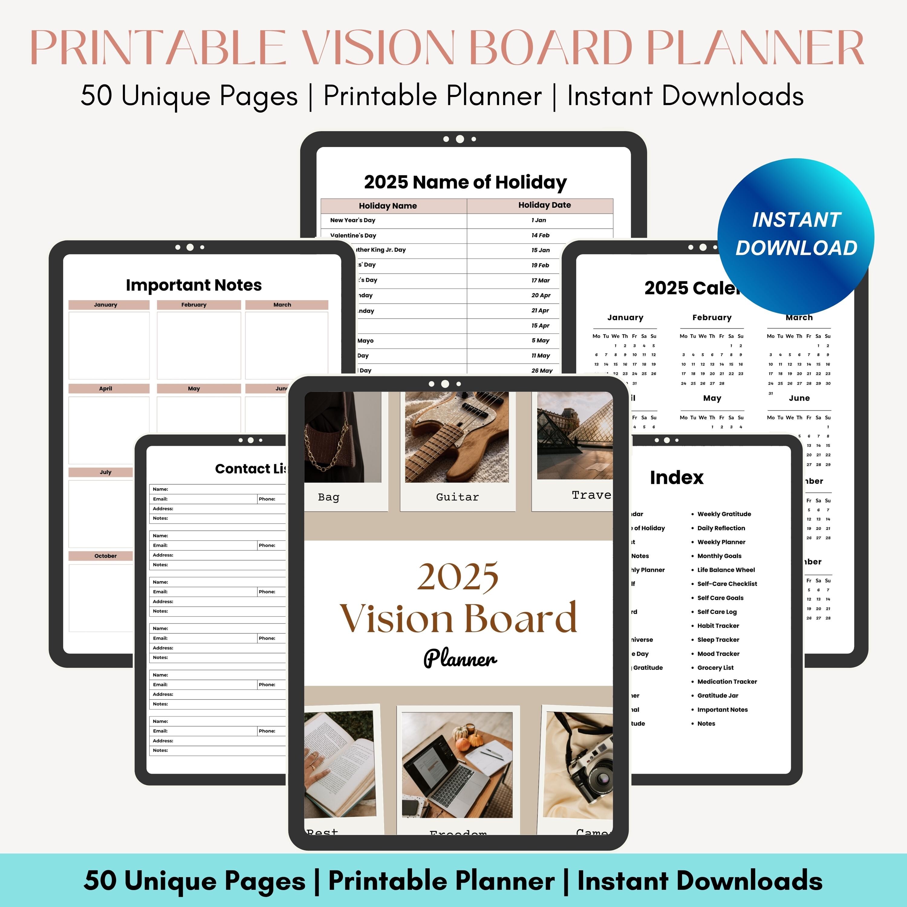 2025 Vision Board Planner, Editable Canva Template for KDP, Goal ...
