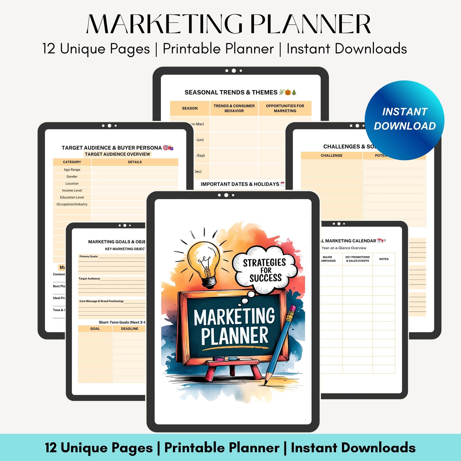 Marketing Plan Template Printable Marketing Social Media Planner ...