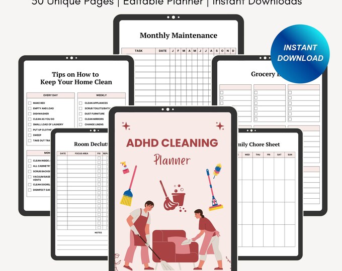 ADHD Cleaning Planner Bundle Pdf Editable Canva,home Cleaning Schedule ...