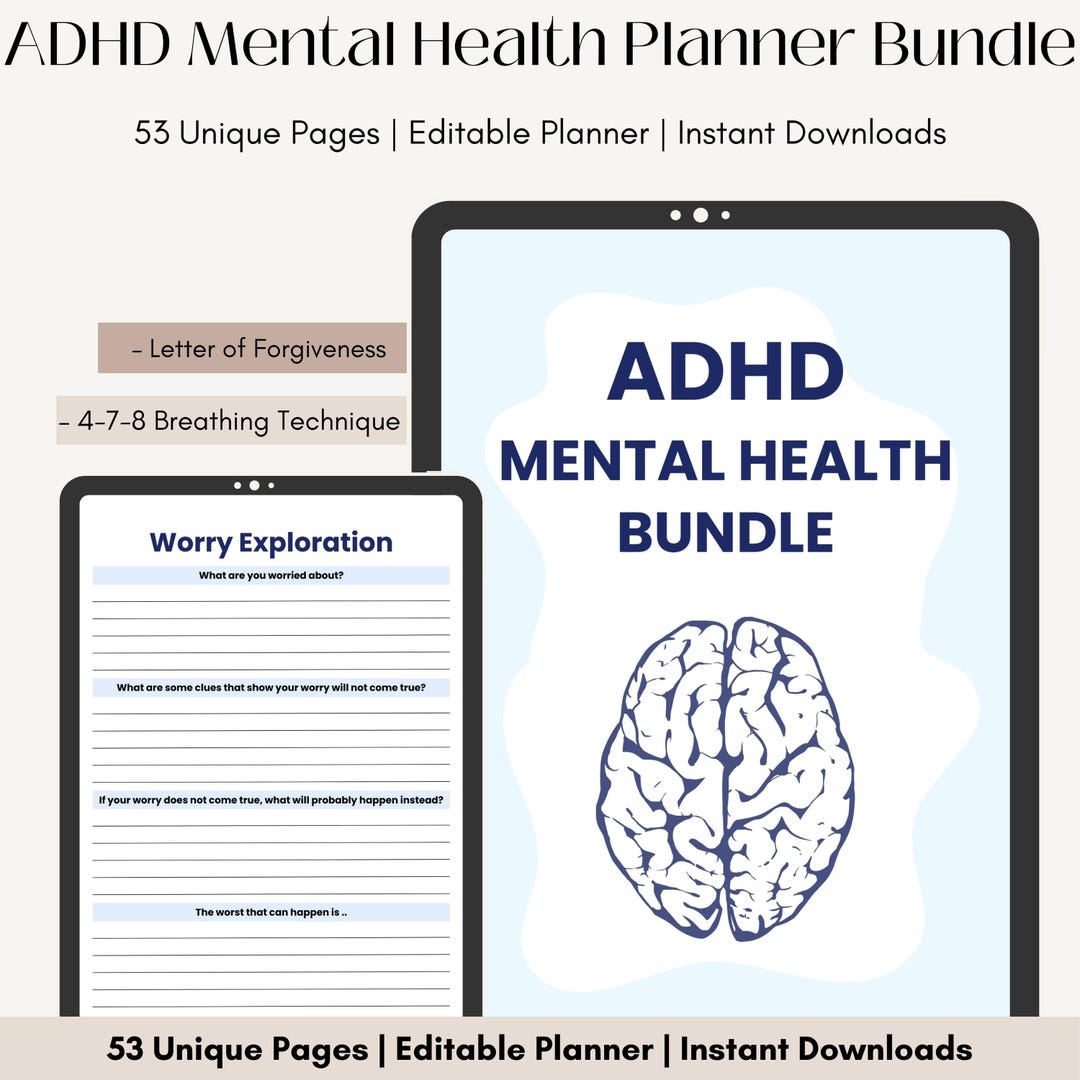 ADHD & Mental Health Planner, ADHD Planners Therapy Worksheets, ADHD ...