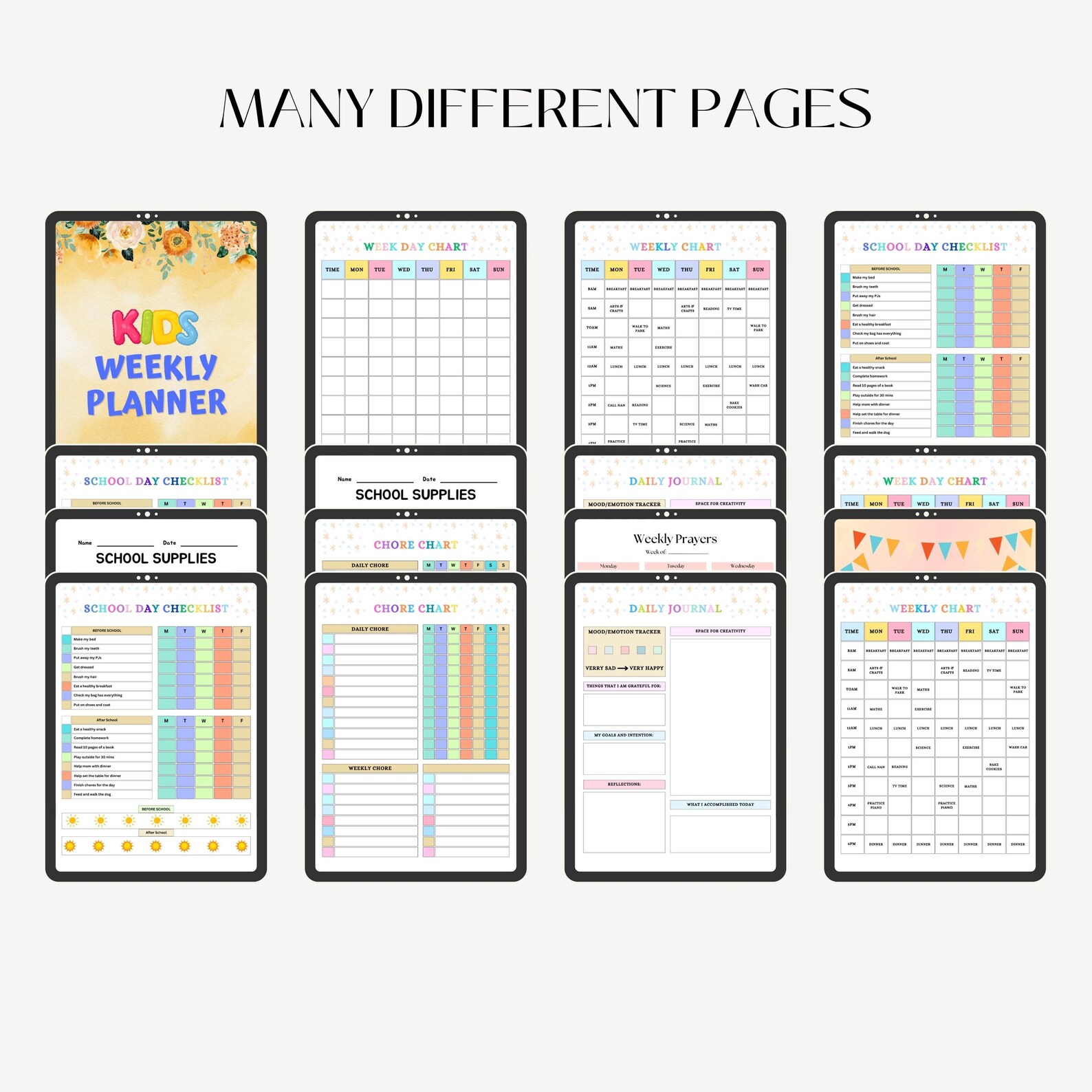 Printable Kids Weekly Planner Schedule Chart, Kids Daily Schedule ...