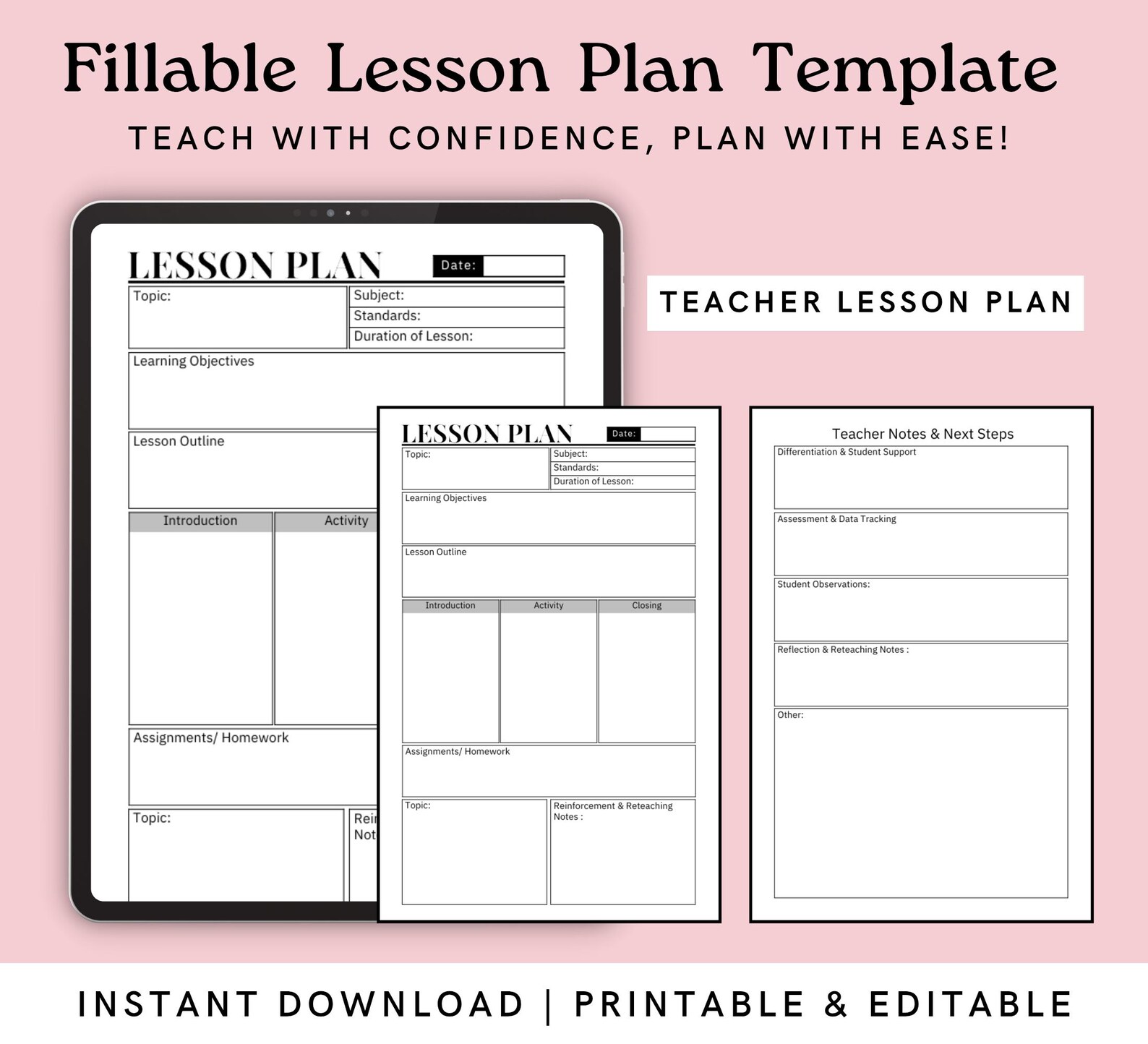 2-page Fillable Lesson Plan Template With Dofferentiation and ...