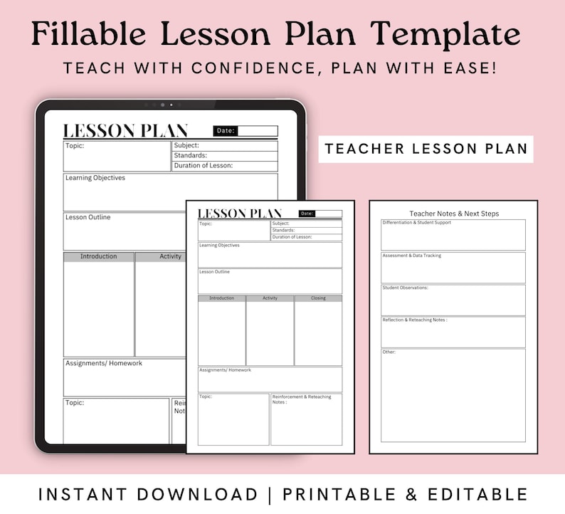 2-page Fillable Lesson Plan Template With Dofferentiation and ...