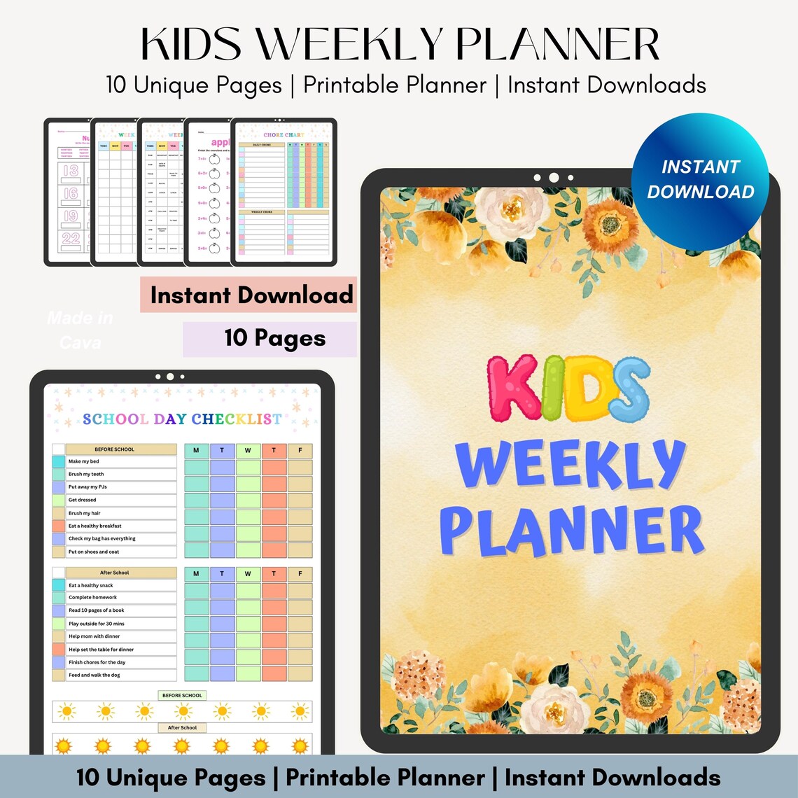 Printable Kids Weekly Planner Schedule Chart, Kids Daily Schedule ...
