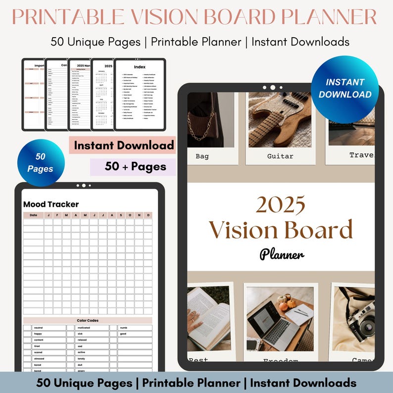 2025 Vision Board Planner, Editable Canva Template for KDP, Goal ...