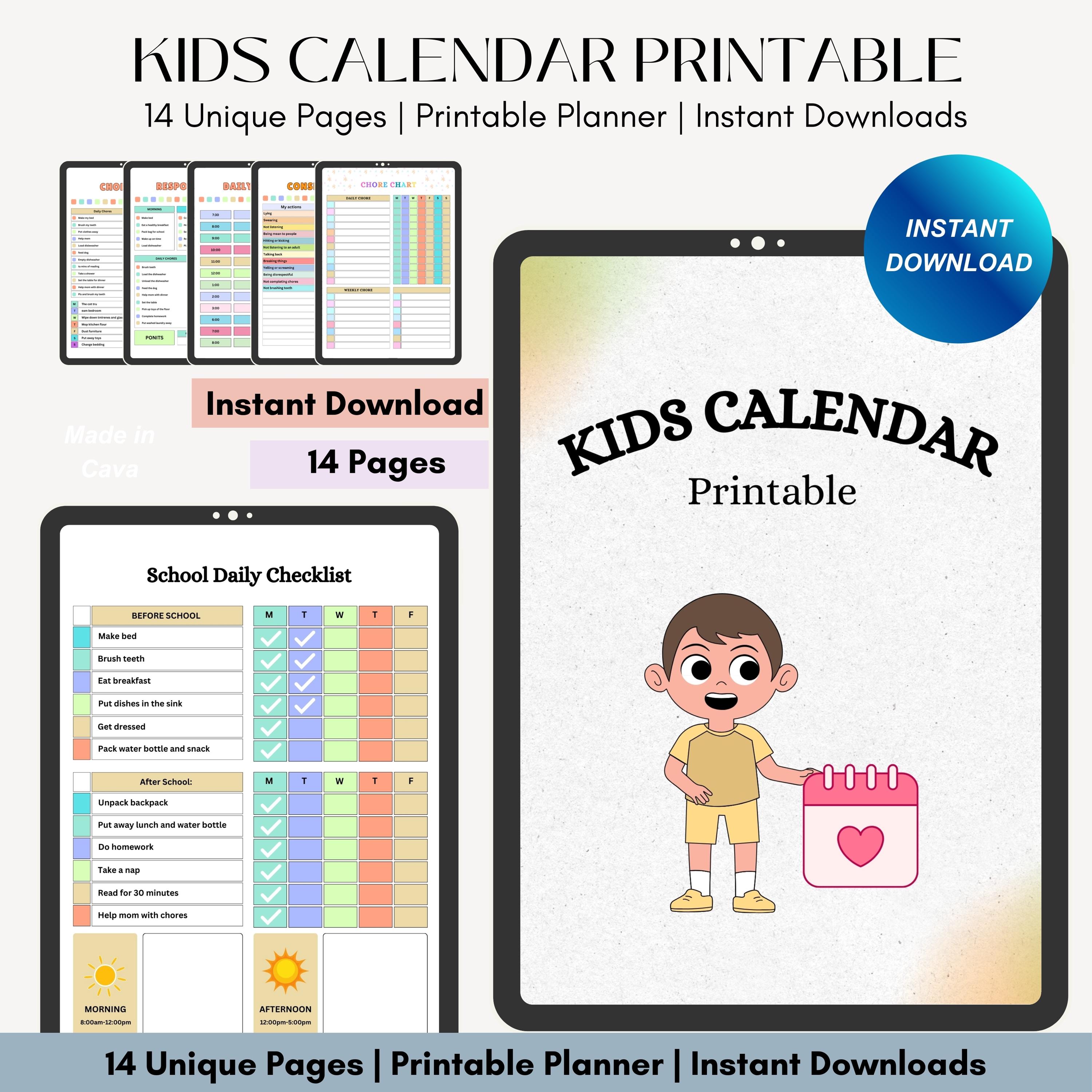 Printable Calendar, Printable PDF Printable Kids Calendar, Daycare ...