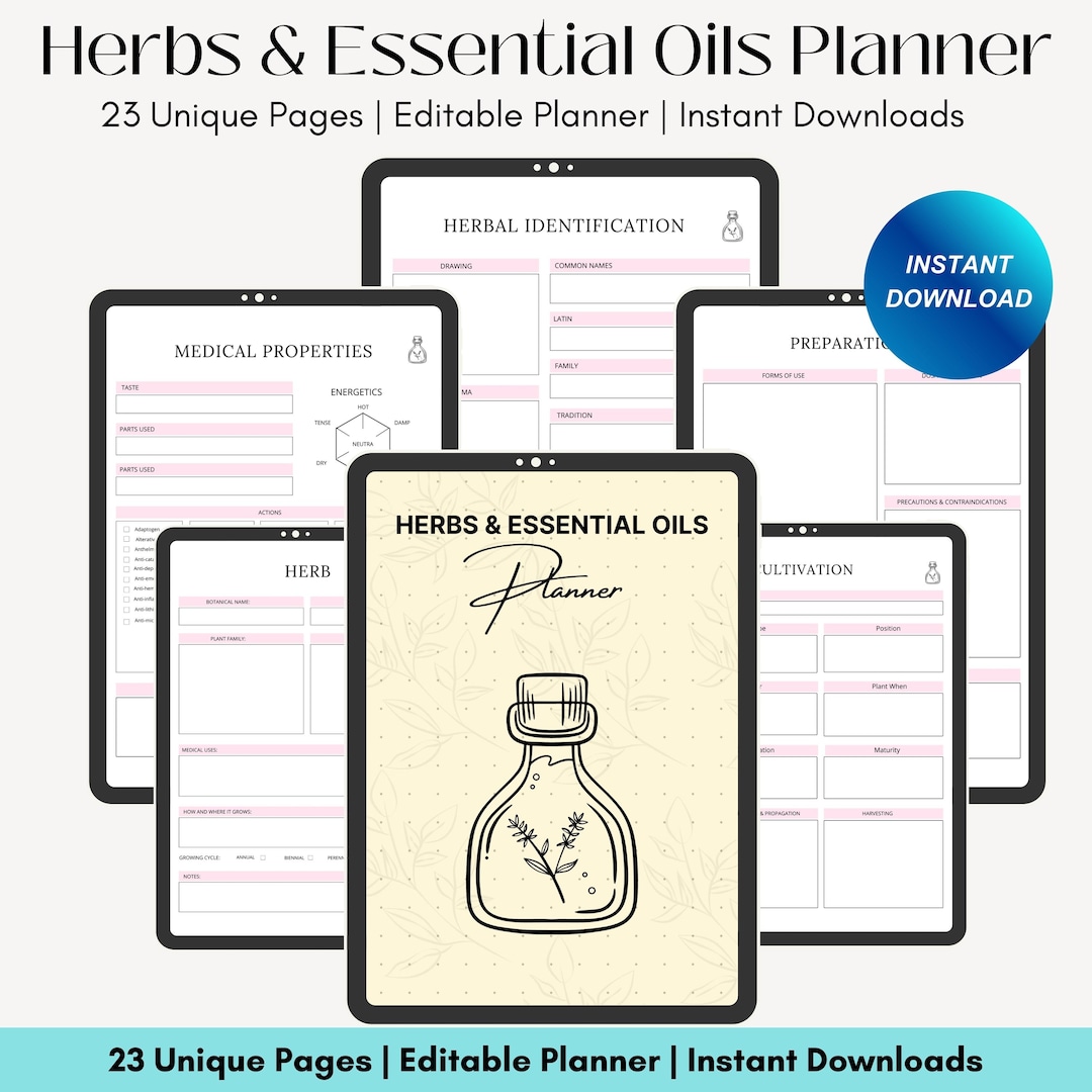 Essential Oils and Herbs Printable Digital Planner Foraging Tracker ...
