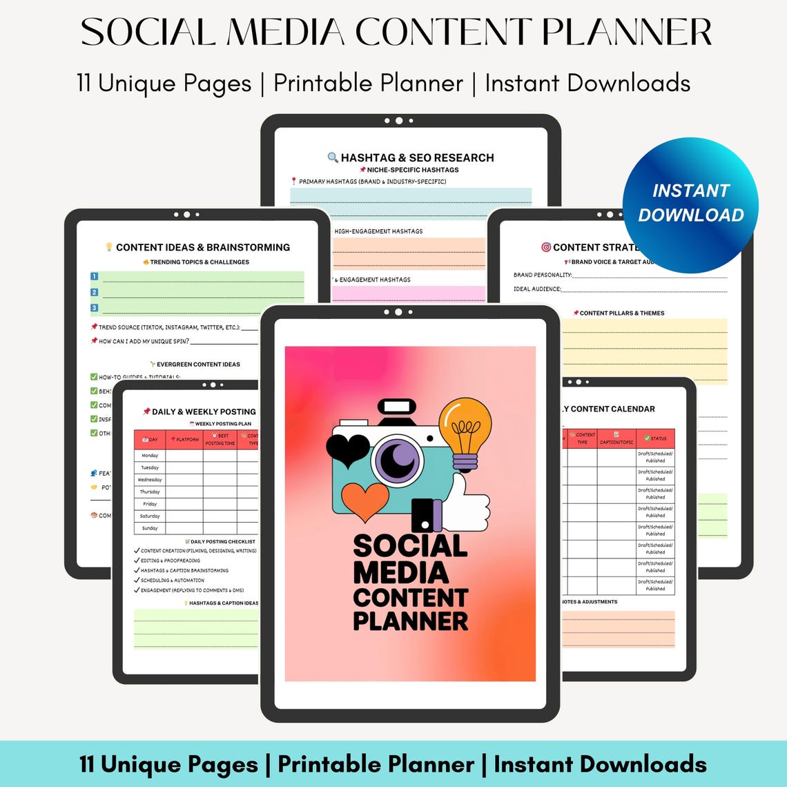 Social Media Content Planner, Social Media Management Template, Digital ...