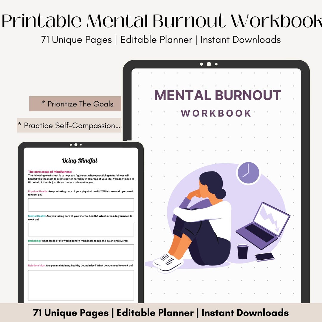 Printable Minimalist Mental Burnout Workbook (35 Pages) - Self-care ...