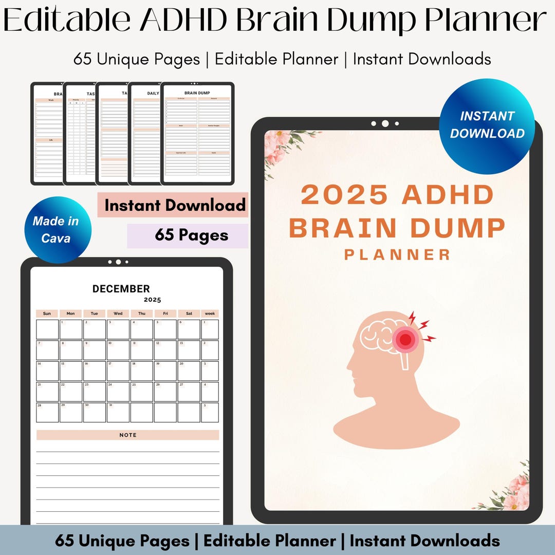 Editable ADHD Brain Dump Printable, ADHD Planner, to Do List Template ...