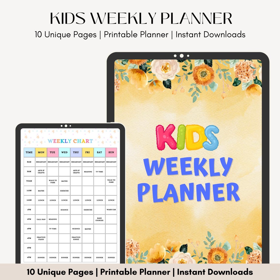 Printable Kids Weekly Planner Schedule Chart, Kids Daily Schedule ...
