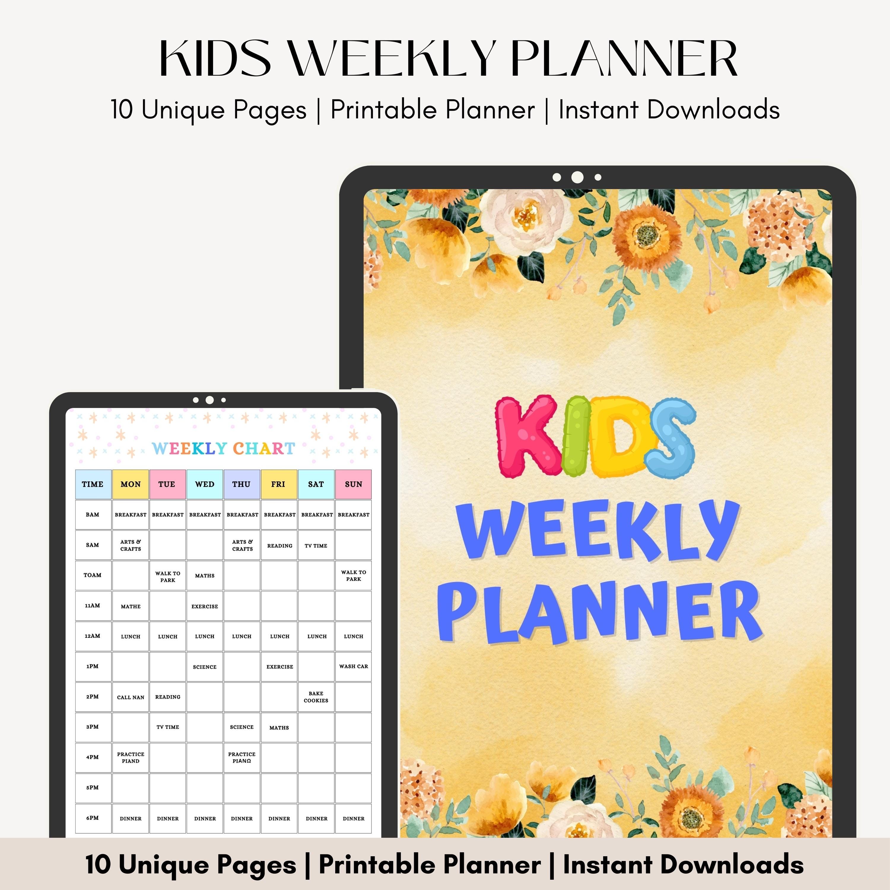Printable Kids Weekly Planner Schedule Chart, Kids Daily Schedule ...