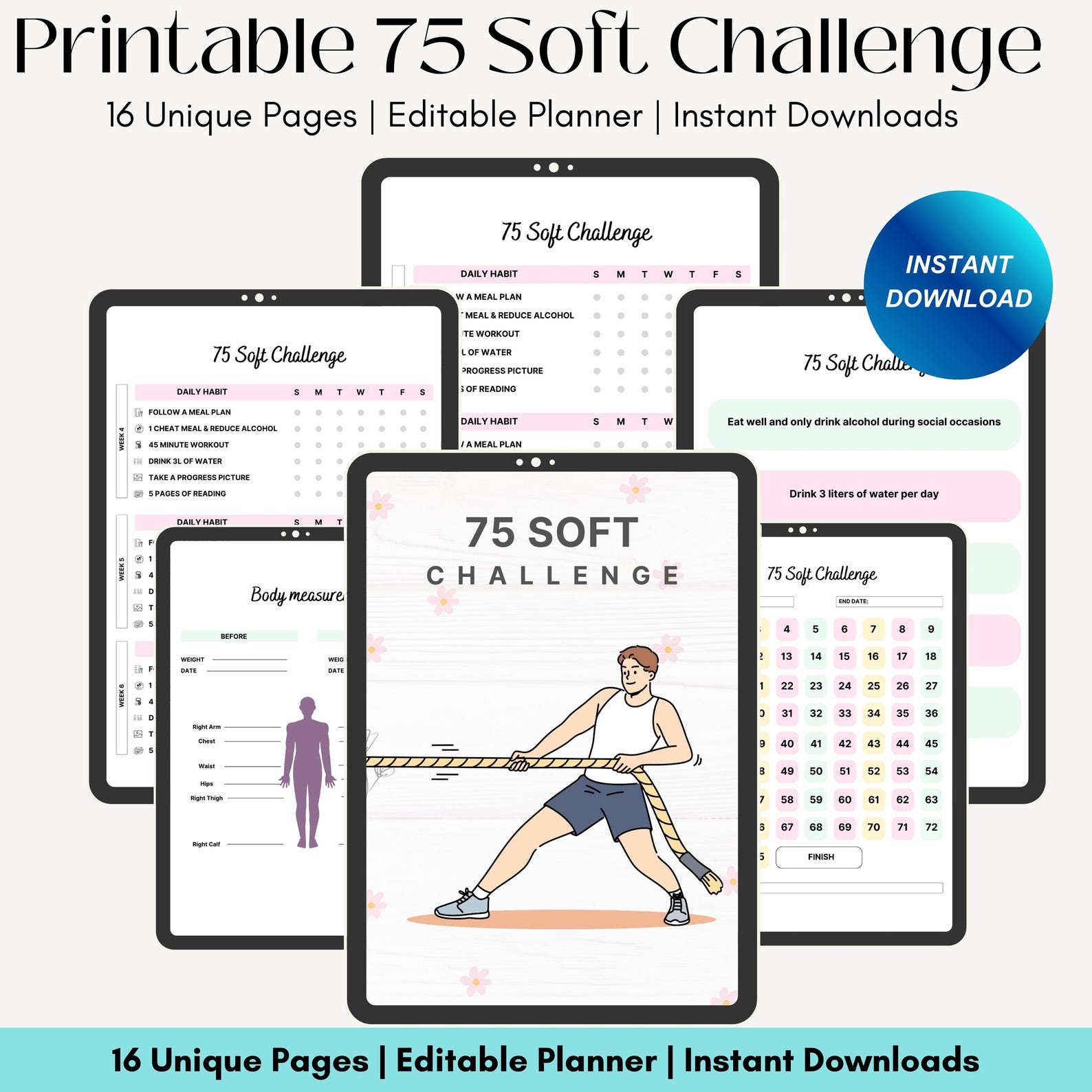 75 Soft Challenge Tracker Printable | Editable Canva Template (PDF) - Etsy