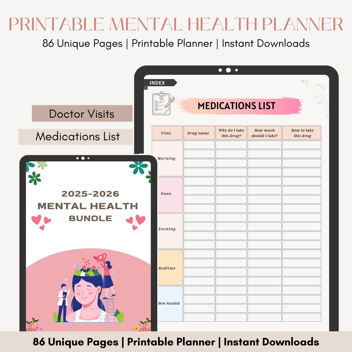 2025 Mental Health Planner Bundle, Self-care Digital Journal, Printable ...