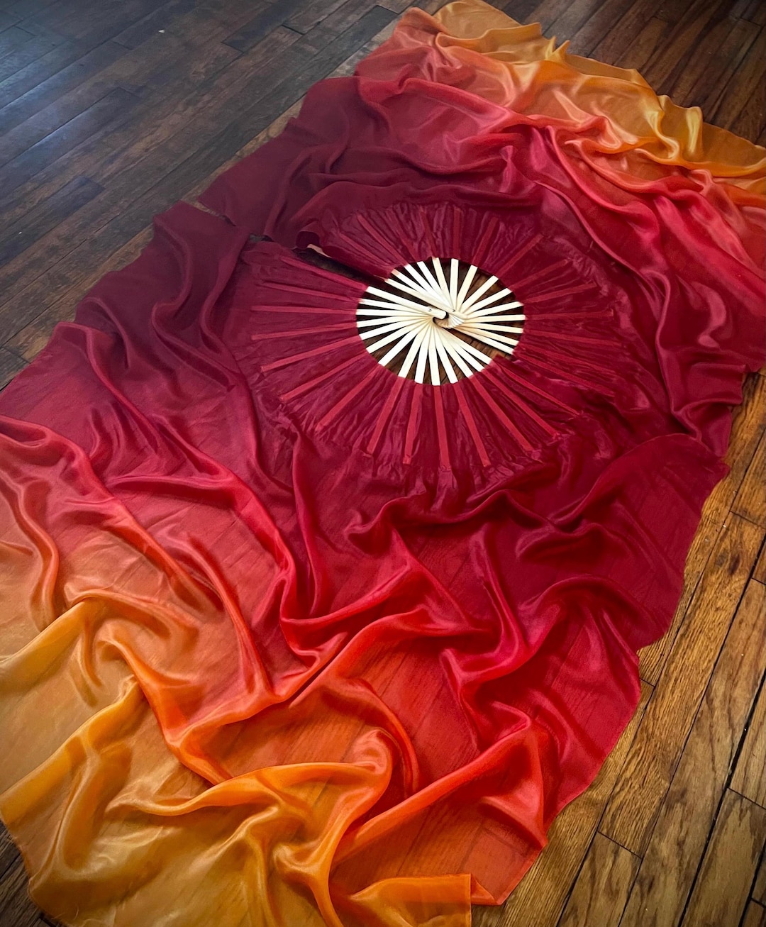 Carnelian Silk Veil Fans • Deep Red + Gold Hand-dyed Habotai Silk ...