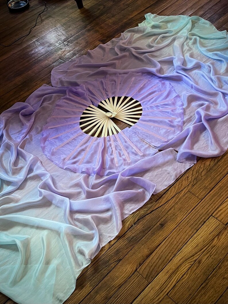 UV Reactive Ice Princess Silk Veil Fans • Lavender + Ice Blue Hand Dyed ...