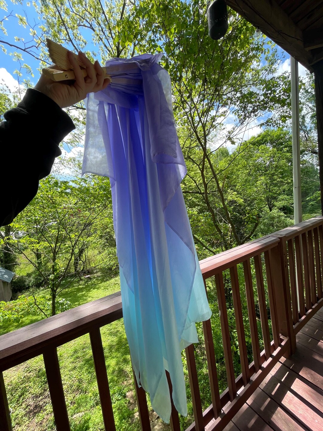 UV Reactive Ice Princess Silk Veil Fans • Lavender + Ice Blue Hand Dyed ...