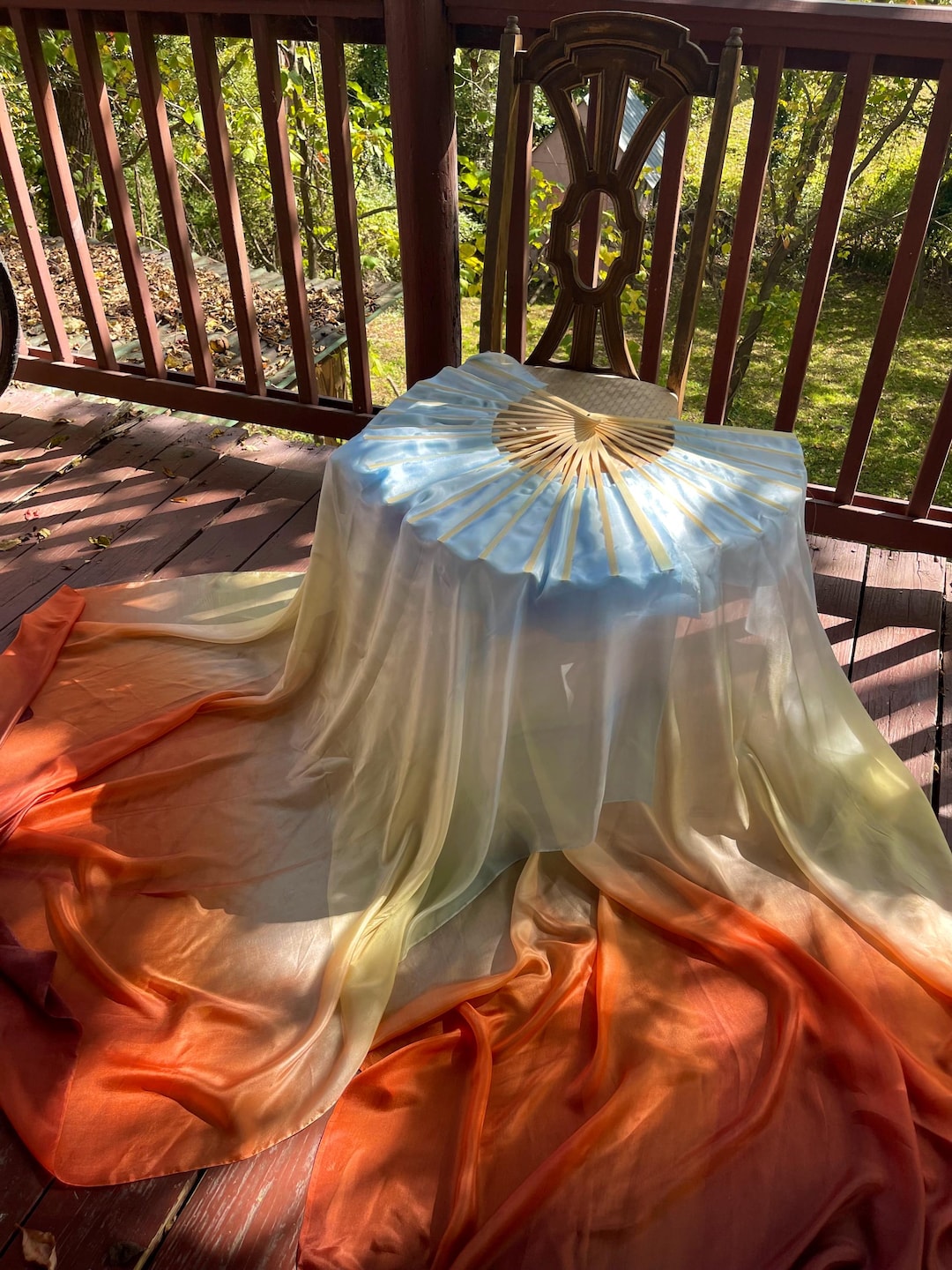Saturn Silk Veil Fans • Blue + Gold + Terracotta Hand Dyed Habotai Silk ...
