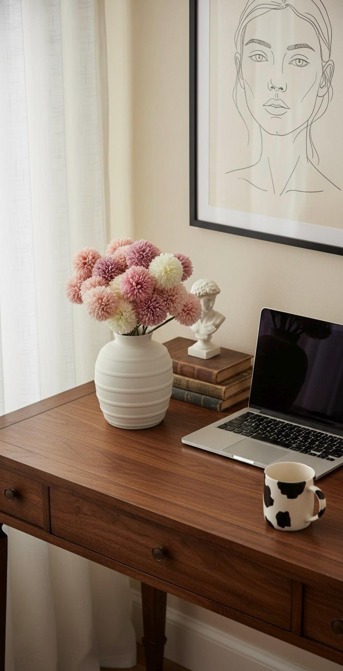 Faux Allium Flower Bouquet, Pink Mauve Desk Decor - Etsy