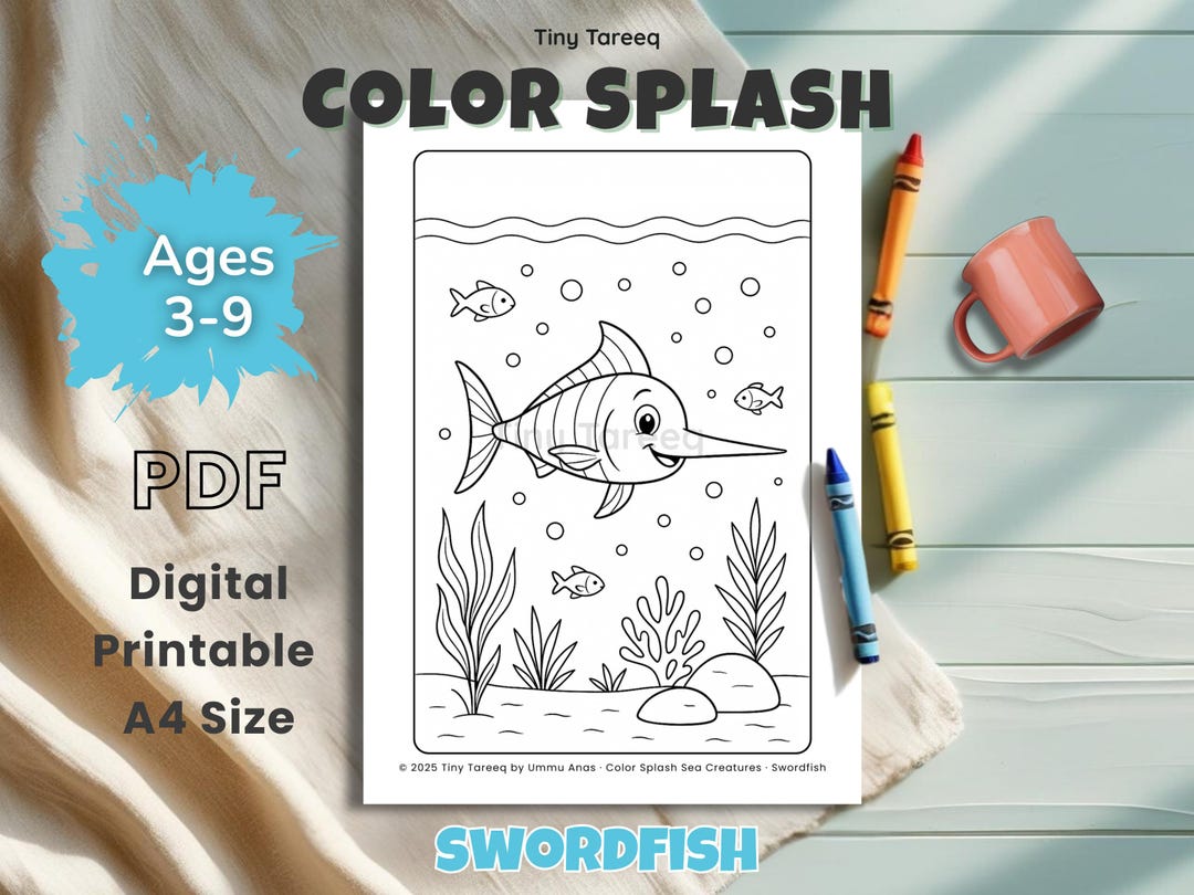 Swordfish Coloring Page: Fun Sea Animal Activity (printable PDF) Ages 3 ...