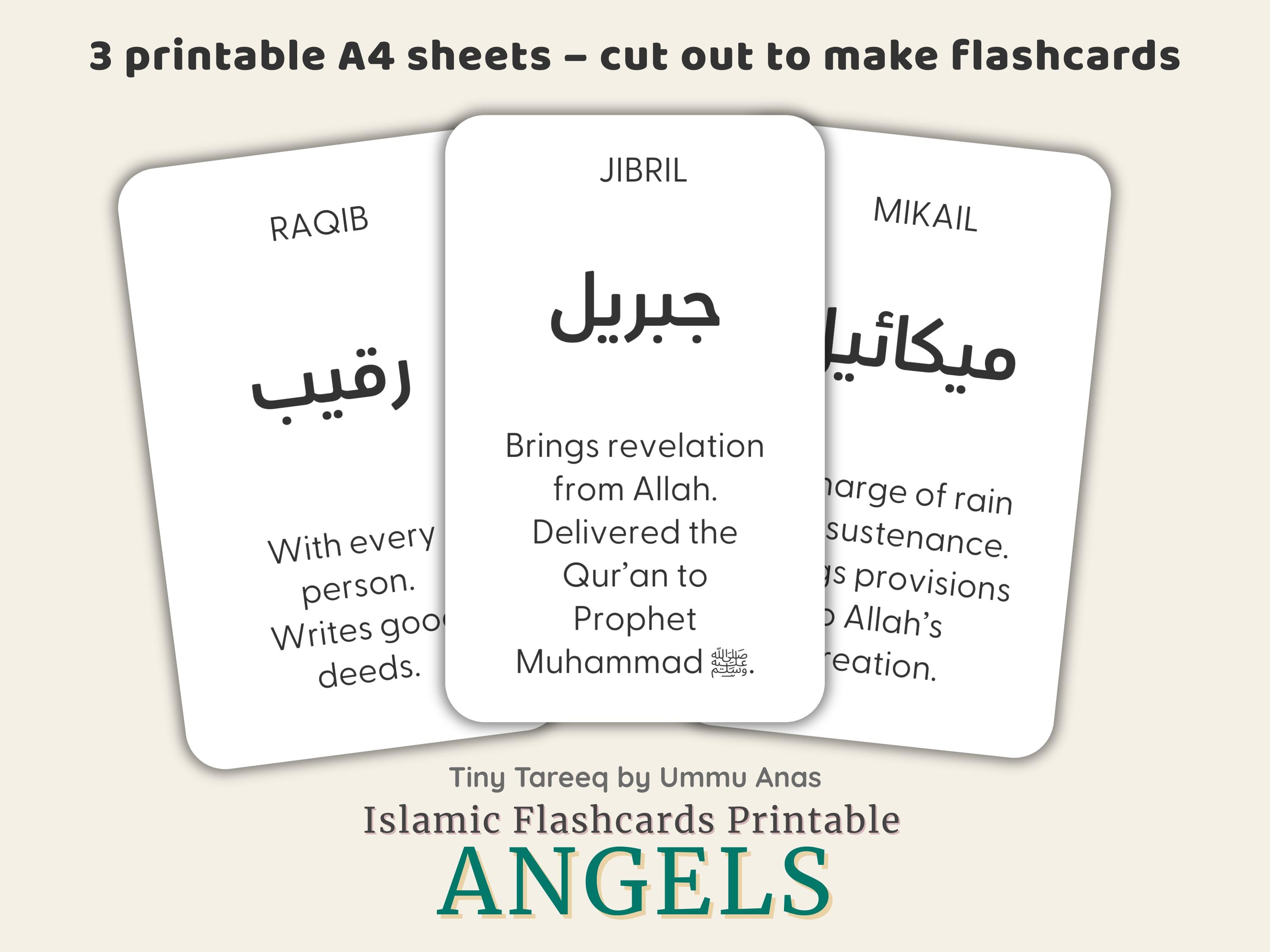 10 Angels in Islam Kids Flashcards Names & Roles (black and White ...